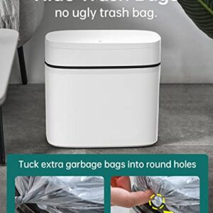 WOA WOA Bathroom Trash Can with lid, 14L Press lid Plastic Wastebasket, 3.7 Gallons Garbage Bin Container for Home, Kitchen, Office, Living Room, Bedroom (White & Press Lid)