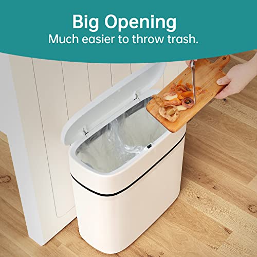 WOA WOA Bathroom Trash Can with lid, 14L Press lid Plastic Wastebasket, 3.7 Gallons Garbage Bin Container for Home, Kitchen, Office, Living Room, Bedroom (White & Press Lid)