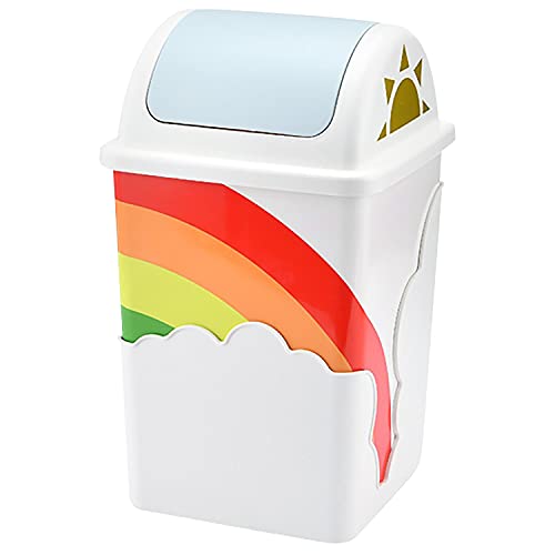 Rainbow Trash Can (1-Pack) - Cute Waste Basket for Kids Room - 9.6”x9.6”x15.7” Indoor Swing Top Trash Can with Lid - Garbage Can for School & Daycare - Swivel Touchless Garbage Cans - For Baby Nursery and Rainbow Themed Room Rainbow Baby Shower