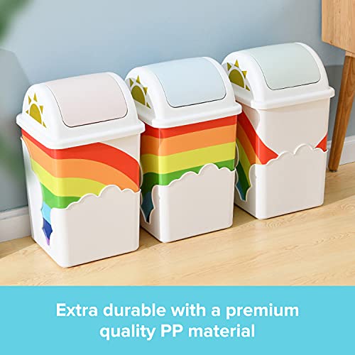 Rainbow Trash Can (1-Pack) - Cute Waste Basket for Kids Room - 9.6”x9.6”x15.7” Indoor Swing Top Trash Can with Lid - Garbage Can for School & Daycare - Swivel Touchless Garbage Cans - For Baby Nursery and Rainbow Themed Room Rainbow Baby Shower