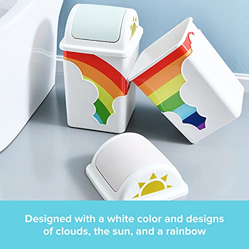 Rainbow Trash Can (1-Pack) - Cute Waste Basket for Kids Room - 9.6”x9.6”x15.7” Indoor Swing Top Trash Can with Lid - Garbage Can for School & Daycare - Swivel Touchless Garbage Cans - For Baby Nursery and Rainbow Themed Room Rainbow Baby Shower