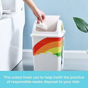 Rainbow Trash Can (1-Pack) - Cute Waste Basket for Kids Room - 9.6”x9.6”x15.7” Indoor Swing Top Trash Can with Lid - Garbage Can for School & Daycare - Swivel Touchless Garbage Cans - For Baby Nursery and Rainbow Themed Room Rainbow Baby Shower