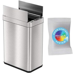 itouchless 13 gallon wings-open sensor trash can with absorbx odor filter and pet-proof lid, stainless steel, automatic touchless garbage prevents dogs & cats getting in kitchen-waste-bins