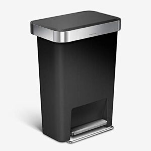 simplehuman 45 liter / 12 gallon rectangular kitchen step trash can with soft-close lid, black plastic