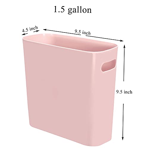 Youngever 1.5 Gallon Slim Trash Can, Plastic Garbage Container Bin, Small Trash Bin with Handles for Home Office, Living Room, Study Room, Kitchen, Bathroom (Pink)