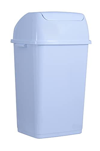 Large Plastic Trash Can with Swing Top Lid, 13 Gallon White Waste Bin for Kitchen, Garage, Indoor/ Outdoor Trash Can