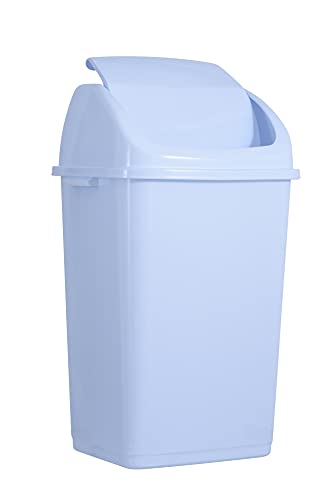 Large Plastic Trash Can with Swing Top Lid, 13 Gallon White Waste Bin for Kitchen, Garage, Indoor/ Outdoor Trash Can