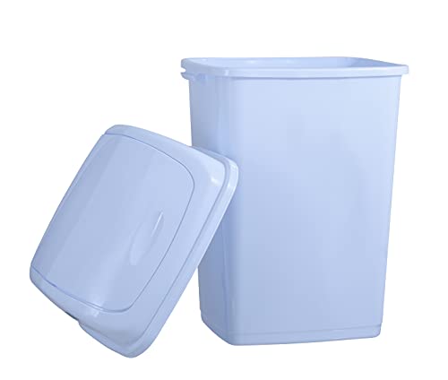 Large Plastic Trash Can with Swing Top Lid, 13 Gallon White Waste Bin for Kitchen, Garage, Indoor/ Outdoor Trash Can