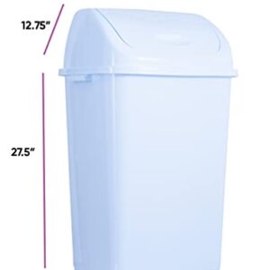 Large Plastic Trash Can with Swing Top Lid, 13 Gallon White Waste Bin for Kitchen, Garage, Indoor/ Outdoor Trash Can