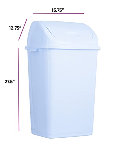 Large Plastic Trash Can with Swing Top Lid, 13 Gallon White Waste Bin for Kitchen, Garage, Indoor/ Outdoor Trash Can