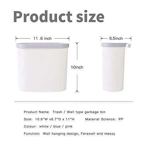 INSHA Hanging Trash Can,Small in-Cabinet Kitchen Garbage Bin Can Easy Attached to Cabinet Door Kitchen Drawer Car Waste Can with Top Ring to Fix Garbage Bag (LJT-White)