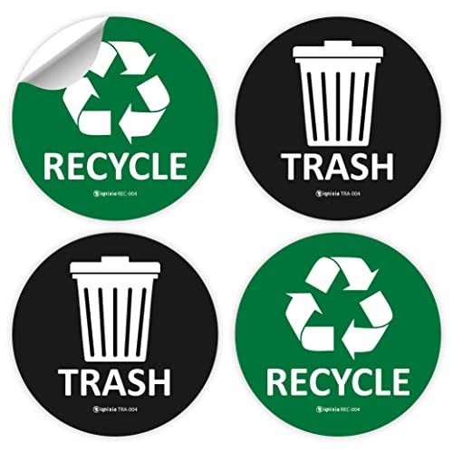 IGNIXIA (Pack of 04) Recycle & Trash Stickers Indoor & Outdoor Trash Bin Decals Recycle & Trash Symbols Sticker 4 X 4 Inches Self Adhesive Peel & Stick (Green/Black)