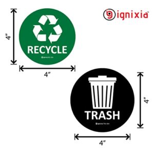 IGNIXIA (Pack of 04) Recycle & Trash Stickers Indoor & Outdoor Trash Bin Decals Recycle & Trash Symbols Sticker 4 X 4 Inches Self Adhesive Peel & Stick (Green/Black)