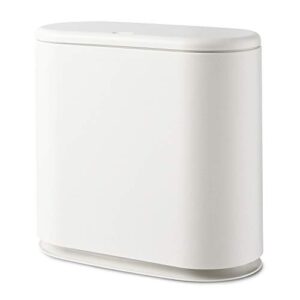 subekyu bathroom trash can with lid 2.6 gallon/10 liter, slim office garbage can, small rectangular dog proof plastic trash bin, cream color