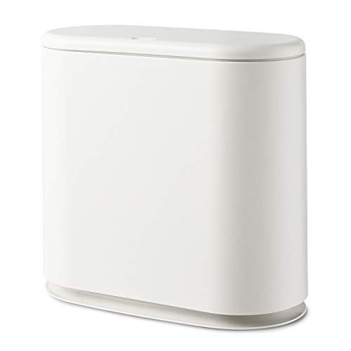 SUBEKYU Bathroom Trash Can with Lid 2.6 Gallon/10 Liter, Slim Office Garbage Can, Small Rectangular Dog Proof Plastic Trash Bin, Cream Color