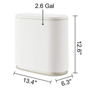 SUBEKYU Bathroom Trash Can with Lid 2.6 Gallon/10 Liter, Slim Office Garbage Can, Small Rectangular Dog Proof Plastic Trash Bin, Cream Color