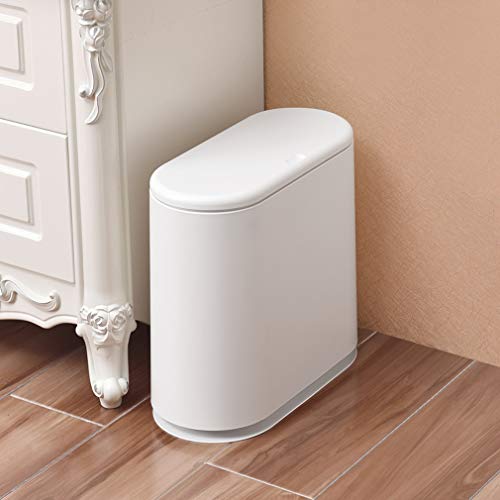 SUBEKYU Bathroom Trash Can with Lid 2.6 Gallon/10 Liter, Slim Office Garbage Can, Small Rectangular Dog Proof Plastic Trash Bin, Cream Color