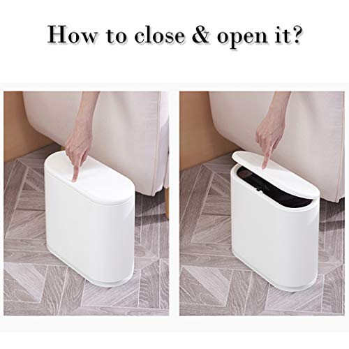 SUBEKYU Bathroom Trash Can with Lid 2.6 Gallon/10 Liter, Slim Office Garbage Can, Small Rectangular Dog Proof Plastic Trash Bin, Cream Color