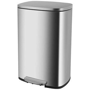 13.2 gallon(50l) trash can, fingerprint proof stainless steel kitchen garbage can with removable inner bucket and hinged lids, pedal rubbish bin for home office