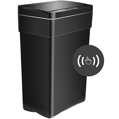 HCB Trash Can Automatic Garbage Can Plastic Touch Free Waste Bins 13 Gallon/50 Liter with Lid for Kitchen, Office, Living Room, Bathroom（Black）