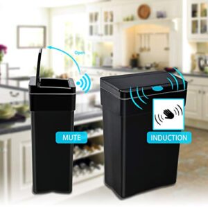 HCB Trash Can Automatic Garbage Can Plastic Touch Free Waste Bins 13 Gallon/50 Liter with Lid for Kitchen, Office, Living Room, Bathroom（Black）