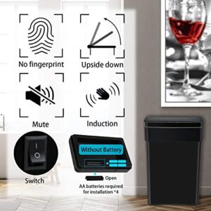 HCB Trash Can Automatic Garbage Can Plastic Touch Free Waste Bins 13 Gallon/50 Liter with Lid for Kitchen, Office, Living Room, Bathroom（Black）