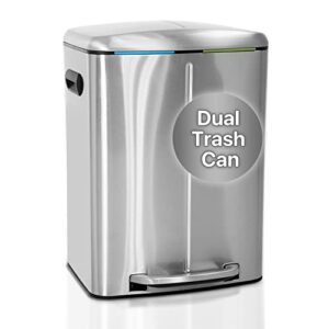 kitchen trash can with lid & double barrel for bedroom bathroom office high capacity step trash bin fingerprint-proof brushed stainless steel garbage can 10 gallon/ 40l