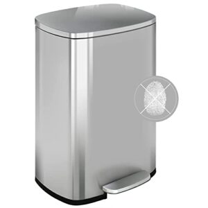 trash can, garbage can 13 gallon/ 50l stainless steel metal bathroom step trash can for home and kitchen waste and recycling with lid, inner bucket