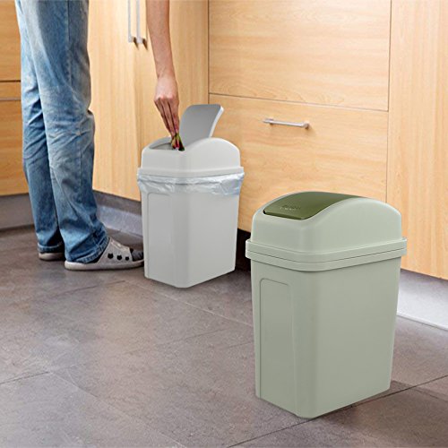 Nicesh 2.6 Gallon Swing Top Trash Can, 10 L Plastic Garbage Can with Swing Lid (Grey)