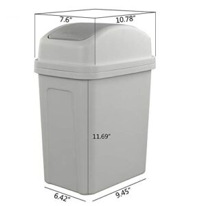 Nicesh 2.6 Gallon Swing Top Trash Can, 10 L Plastic Garbage Can with Swing Lid (Grey)