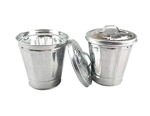 AITING Mini Trash can & Iron Garbage can Pencil Cup Holder 2pcs (Silver)