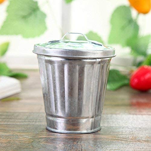 AITING Mini Trash can & Iron Garbage can Pencil Cup Holder 2pcs (Silver)