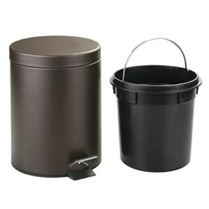 iDesign 44211EU Metal Step Trash Can with Lid, 5 Liter Waste Basket Bin with Insert for Bathroom, Kitchen, Office, 8" x 8" x 11", Bronze