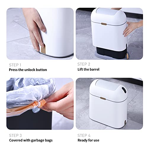 Elpheco Motion Sensor Bathroom Trash Can, 2.5 Gallon Waterproof Trash Bin with Butterfly lid, Bathroom Waste Basket Garbage Bin for Bedroom Kitchen and Office use, White with Golden Button