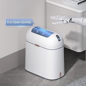 Elpheco Motion Sensor Bathroom Trash Can, 2.5 Gallon Waterproof Trash Bin with Butterfly lid, Bathroom Waste Basket Garbage Bin for Bedroom Kitchen and Office use, White with Golden Button