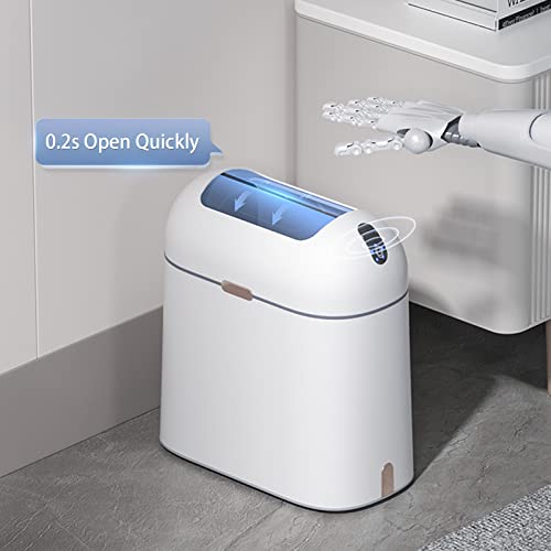 Elpheco Motion Sensor Bathroom Trash Can, 2.5 Gallon Waterproof Trash Bin with Butterfly lid, Bathroom Waste Basket Garbage Bin for Bedroom Kitchen and Office use, White with Golden Button