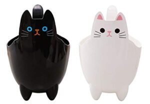 mozacona 2pcs cartoon cat shape abs mini table trash cans storage buckets (black/white)