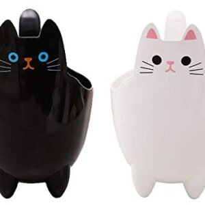 Mozacona 2pcs Cartoon Cat Shape ABS Mini Table Trash Cans Storage Buckets (Black/White)