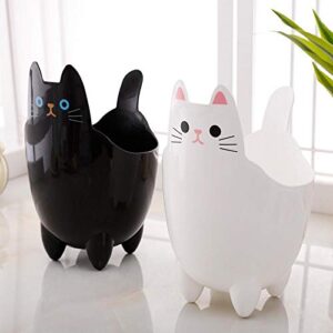 Mozacona 2pcs Cartoon Cat Shape ABS Mini Table Trash Cans Storage Buckets (Black/White)