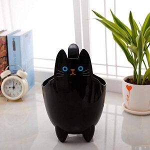 Mozacona 2pcs Cartoon Cat Shape ABS Mini Table Trash Cans Storage Buckets (Black/White)