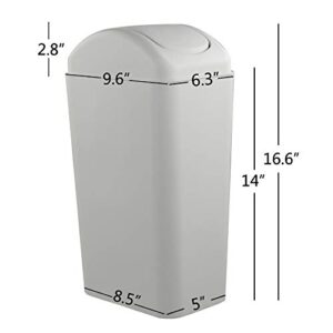 Saedy Swing Lid Trash Can, Greyish Plastic, 14 L Capacity