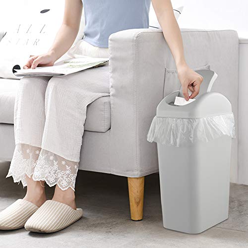 Saedy Swing Lid Trash Can, Greyish Plastic, 14 L Capacity