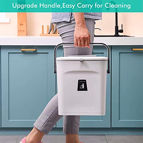 Hanging Trash Can 2 Pack&2.4 Gallon Kitchen Compost Bin for Cabinet Door,Small Under Sink Garbage Can with Lid,Grey+White