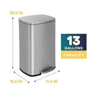 13 Gallon/50 L Garbage Can Kitchen Trash Can with Lid for Office Bedroom Bathroom Step Trash Bin Fingerprint-Proof Brushed Stainless Steel 13 Gallon / 50 Liter