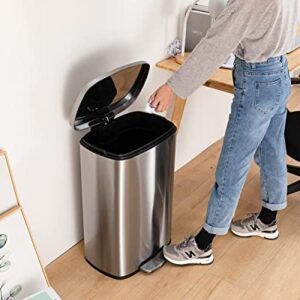 13 Gallon/50 L Garbage Can Kitchen Trash Can with Lid for Office Bedroom Bathroom Step Trash Bin Fingerprint-Proof Brushed Stainless Steel 13 Gallon / 50 Liter