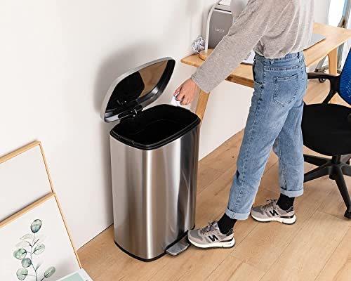 13 Gallon/50 L Garbage Can Kitchen Trash Can with Lid for Office Bedroom Bathroom Step Trash Bin Fingerprint-Proof Brushed Stainless Steel 13 Gallon / 50 Liter