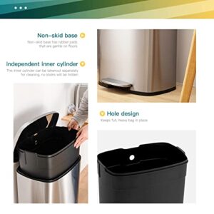 13 Gallon/50 L Garbage Can Kitchen Trash Can with Lid for Office Bedroom Bathroom Step Trash Bin Fingerprint-Proof Brushed Stainless Steel 13 Gallon / 50 Liter