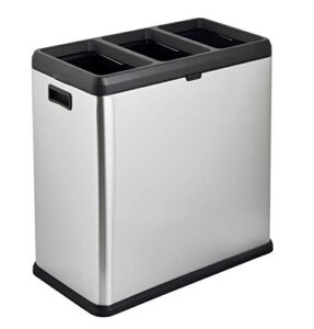 step n’ sort 16 gal, 3 compartment open top trash and recycling bin, silver (opn603)