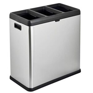 Step N' Sort 16 Gal, 3 Compartment Open Top Trash and Recycling Bin, Silver (OPN603)