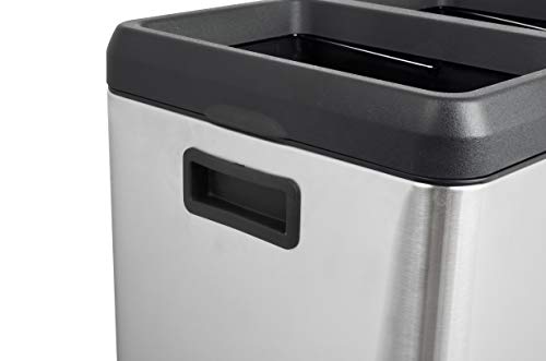 Step N' Sort 16 Gal, 3 Compartment Open Top Trash and Recycling Bin, Silver (OPN603)